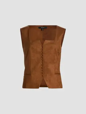 TOCCIN Ariana Faux-suede Button-front Top - Brandy