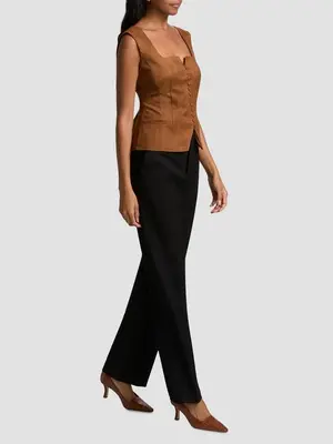 TOCCIN Ariana Faux-suede Button-front Top