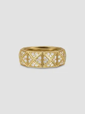 David Yurman Pyramid Band Ring In 18k Yellow Gold - Diamond