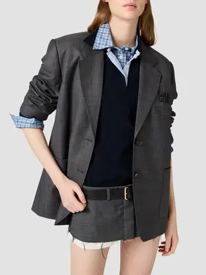 Miu Miu Prince Of Wales Checked Wool Blazer