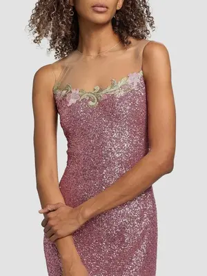 Naeem Khan Floral-appliquéd Sequined Gown - Pink Multi
