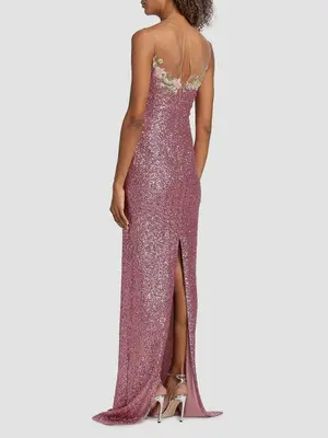 Naeem Khan Floral-appliquéd Sequined Gown - Pink Multi