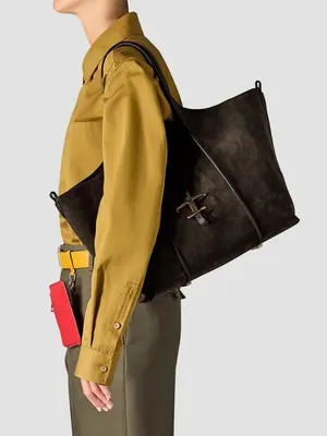 TOD'S Medium Suede Shopping Tote Bag - Palissandro