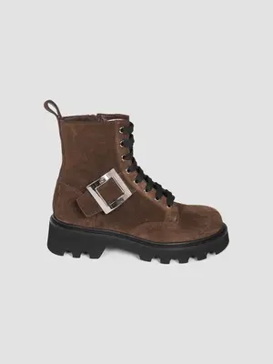 ROGER VIVIER Viv Rangers Truck Leather Ankle Booties - Marrone