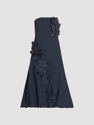 Ramy Brook Zaria Floral Appliqué Cotton-blend Strapless Midi-dress - Navy