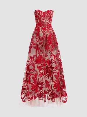 Elie Saab Velvet & Sequins Embroidered Tulle Gown