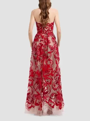 Elie Saab Velvet & Sequins Embroidered Tulle Gown