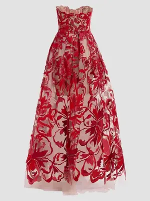 Elie Saab Velvet & Sequins Embroidered Tulle Gown