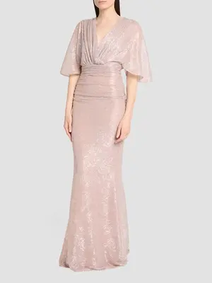 Talbot Runhof Metallic Voile Gathered Gown