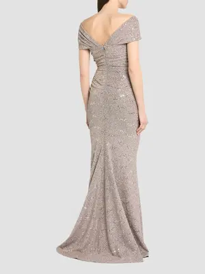 Talbot Runhof Sequin Jersey Off-the-shoulder Gown