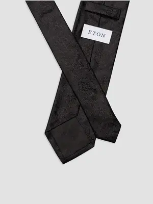 Eton Paisley Woven Silk Tie - Black