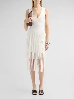 TOCCIN Patricia Fringed V-neck Midi Dress