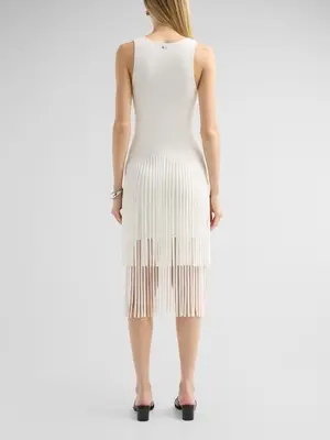 TOCCIN Patricia Fringed V-neck Midi Dress