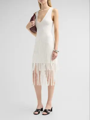 TOCCIN Patricia Fringed V-neck Midi Dress