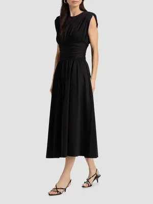 TOCCIN Evangeline Ruched Stretch-cotton Midi-dress - Jet