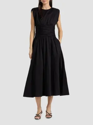 TOCCIN Evangeline Ruched Stretch-cotton Midi-dress - Jet