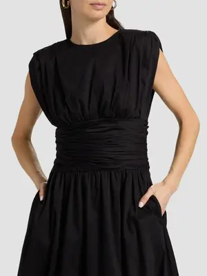 TOCCIN Evangeline Ruched Stretch-cotton Midi-dress - Jet
