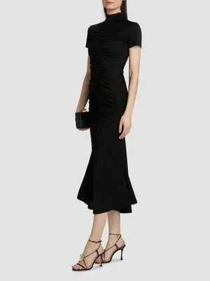 TOCCIN Gracelyn Ruched Knit Mock-turtleneck Midi-dress
