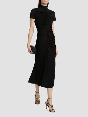 TOCCIN Gracelyn Ruched Knit Mock-turtleneck Midi-dress