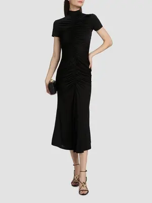 TOCCIN Gracelyn Ruched Knit Mock-turtleneck Midi-dress