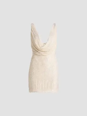 THE NEW ARRIVALS ILKYAZ OZEL Lydia Sequined Cowlneck Minidress - Full Moon