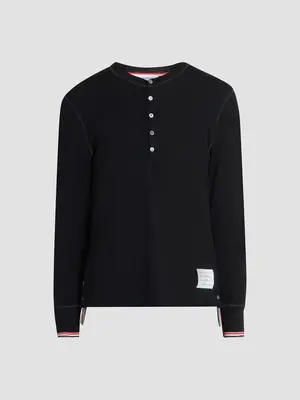 Thom Browne Rwb Tipping Stripe Wool Jersey Henley Shirt - Black