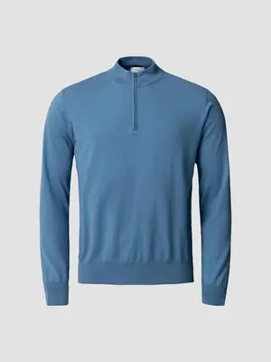 Eton Cotton-cashmere Fine Weave Quarter-zip Sweater - Blue