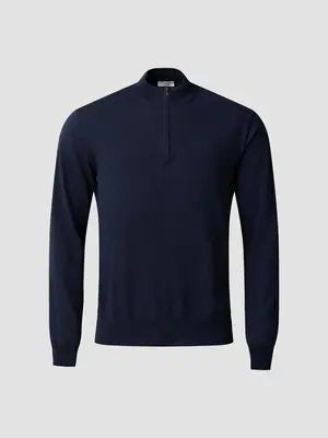 Eton Cotton-cashmere Fine Weave Quarter-zip Sweater - Navy