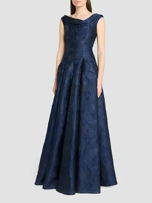 Talbot Runhof Floral Jacquard Ballgown - Armada