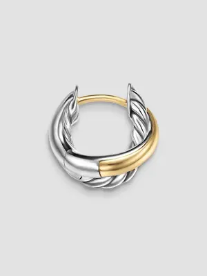 David Yurman Crossover Huggie Hoop Earrings In Sterling With 18k Yellow Gold 12.4mm - Silver