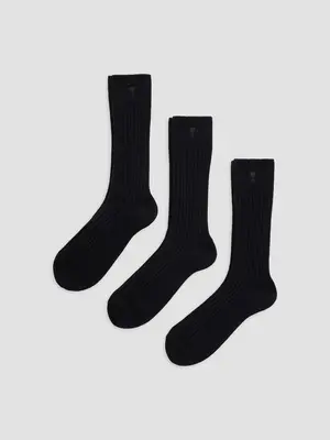 AMI Paris Rib-knit Cotton-blend Socks 3-pack - Noir