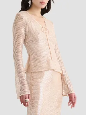 TOCCIN Zuri Sequin Flare Sleeve Top