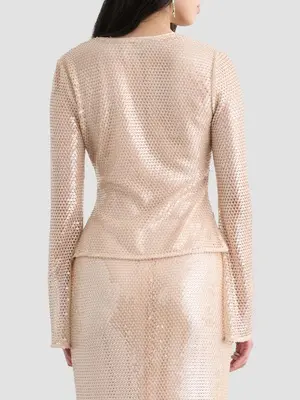 TOCCIN Zuri Sequin Flare Sleeve Top