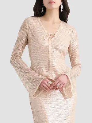 TOCCIN Zuri Sequin Flare Sleeve Top