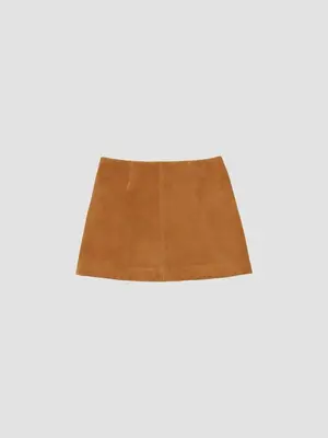 Marc Jacobs Box Pleat A-line Suede Miniskirt - Copper