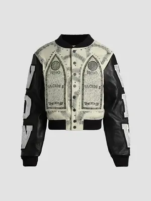 WHO DECIDES WAR Hardware Cathedral Varsity Jacket - Cloud Coal