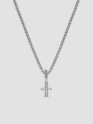 David Yurman Micro Pavé Cross Amulet In Sterling Silver With Diamonds, 8mm