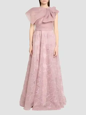 Talbot Runhof Organza Floral Lace Gown