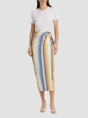 TOCCIN Madison Striped Cotton Midi-skirt