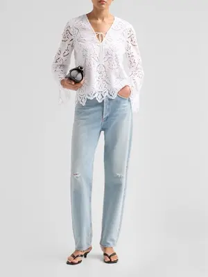 TOCCIN Halina Broderie Anglaise Tieneck Blouse