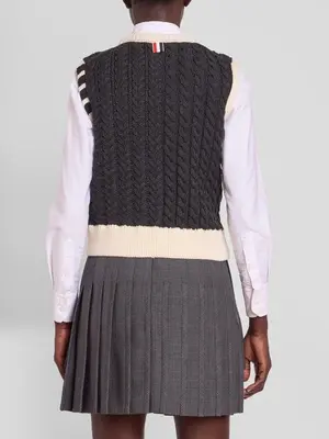 Thom Browne Cable-knit Virgin Wool Crewneck Shell Top