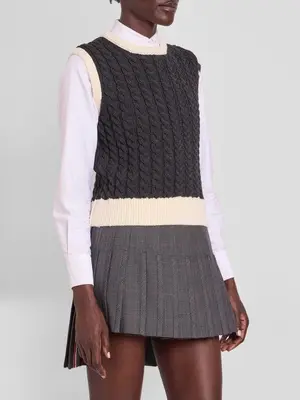 Thom Browne Cable-knit Virgin Wool Crewneck Shell Top