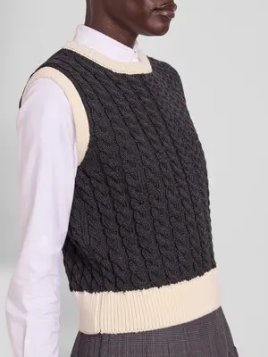 Thom Browne Cable-knit Virgin Wool Crewneck Shell Top