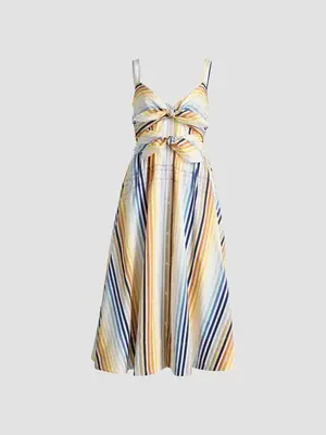 TOCCIN Wren Striped Double-tie Cotton Midi-dress