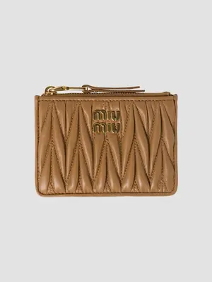 Miu Miu Matelassé Nappa Leather Card Holder Brown