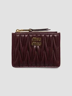 Miu Miu Matelassé Nappa Leather Card Holder Dark Red