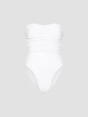 MILLY Textured Ruched Strapless One-piece Swimsuit - White