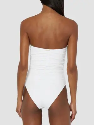 MILLY Textured Ruched Strapless One-piece Swimsuit - White