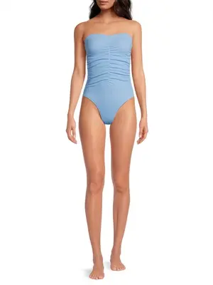 MILLY Textured Ruched Strapless One-piece Swimsuit - White