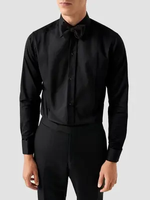 Eton Contemporary-fit Plissé Bib Formal Shirt - Black